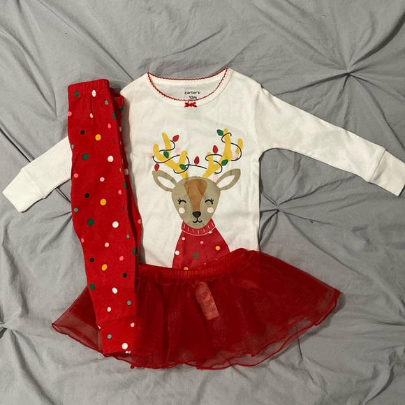 Carter's | Pajamas | Nwot Xmas Reindeer Pj Set W Tutu 2mos Girls | Poshmark